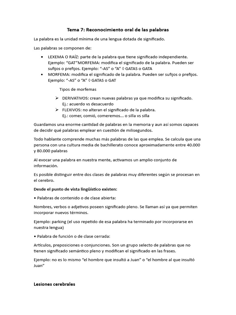 Tema 7 Lenguaje | Descargar gratis PDF | Palabra | Léxico