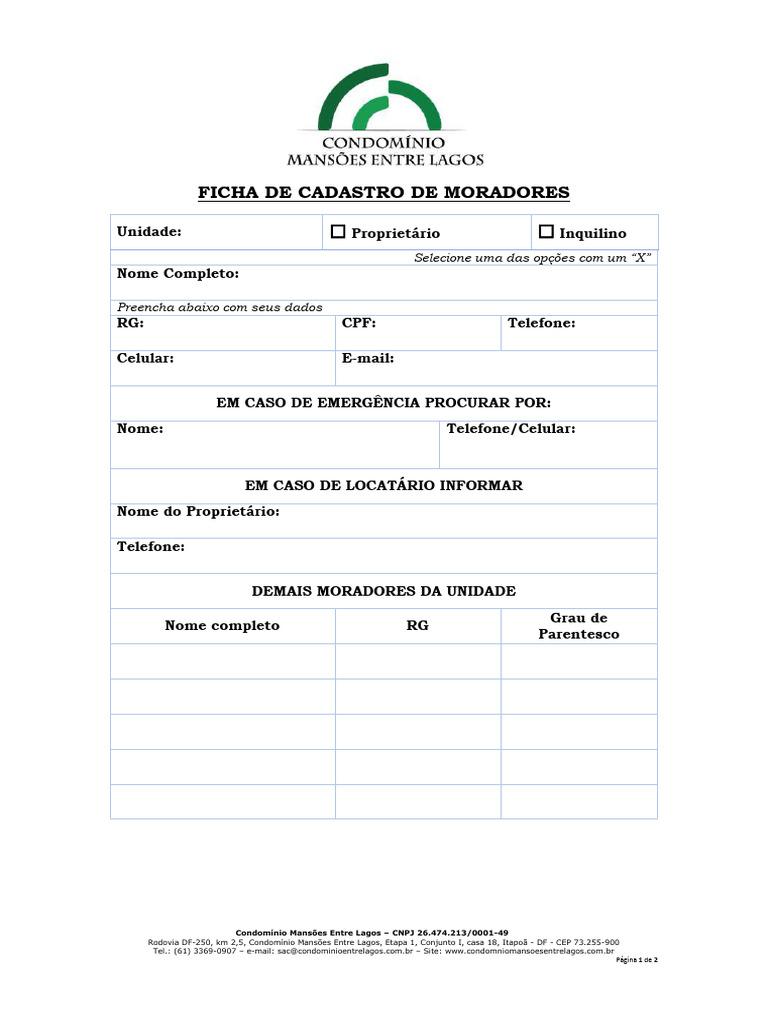 Ficha Cadastral de Moradores Nova | PDF