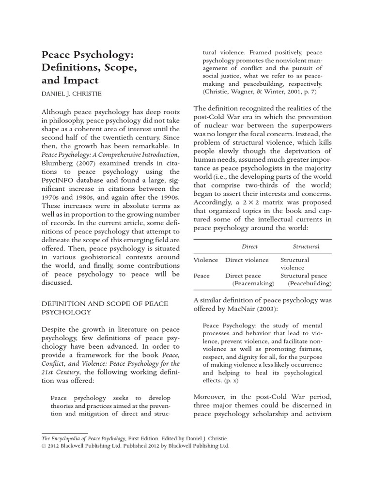 The Encyclopedia of Peace Psychology - 2011 - Christie - Peace ...