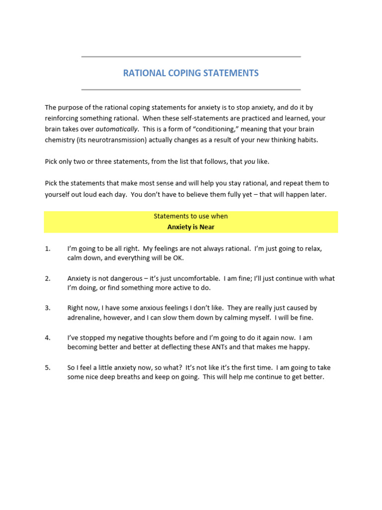 S5.1 Rational Coping Statements | PDF | Anxiety | Thought