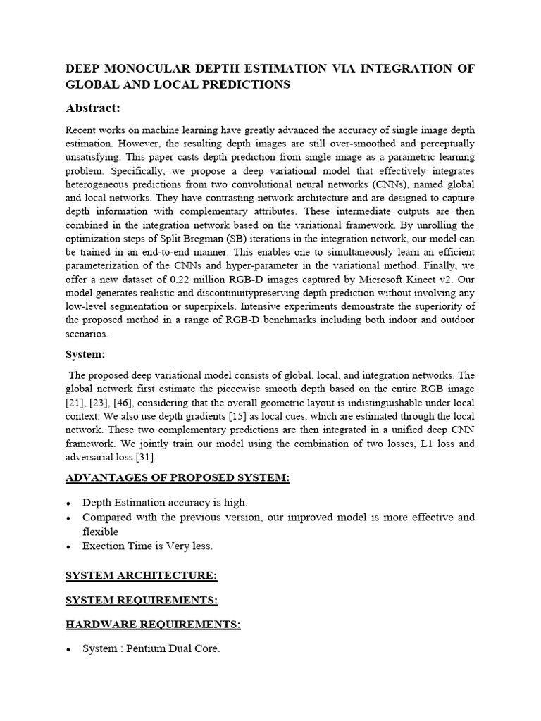 Deep Monocular Depth Estimation Via Integration of Global and Local Predictions | PDF ...
