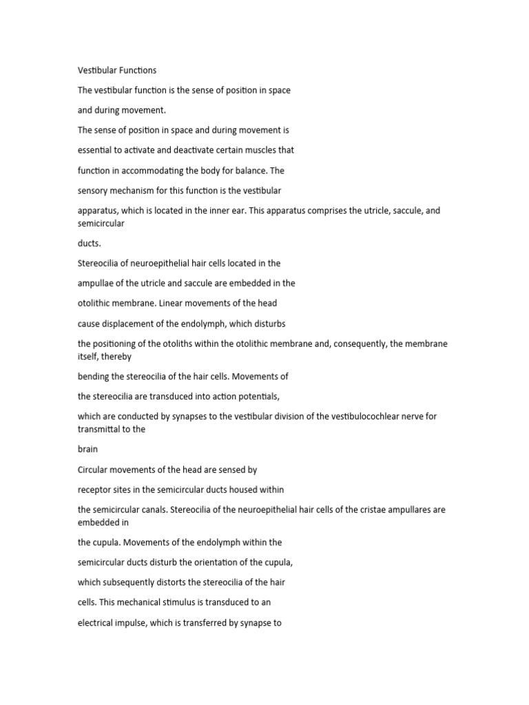 Vestibular Functions | PDF | Vestibular System | Senses