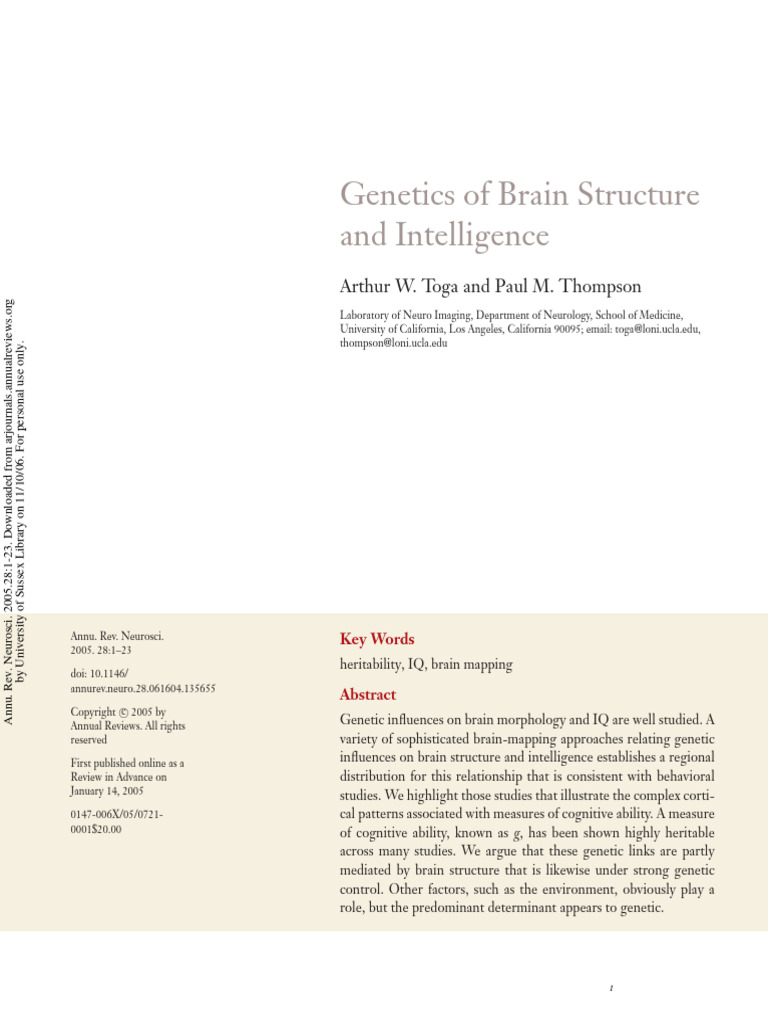 Genetics of Brain Structure and Intelligence: Arthur W. Toga and Paul M ...