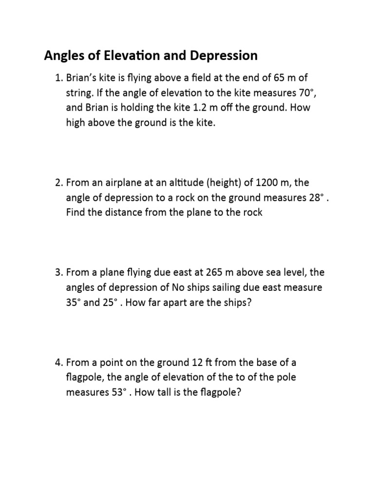Angles of Elevation and Depression Problems | PDF | Travel | Home & Garden