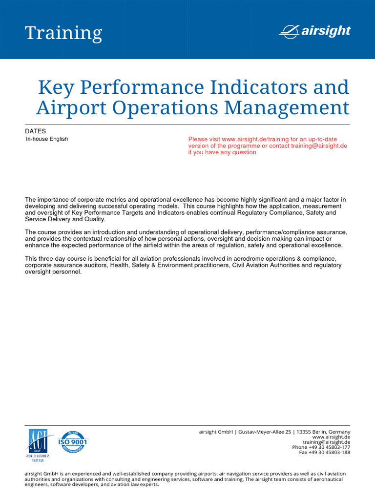 Airport KPI Training Course Overview | PDF | Airport | Performance ...