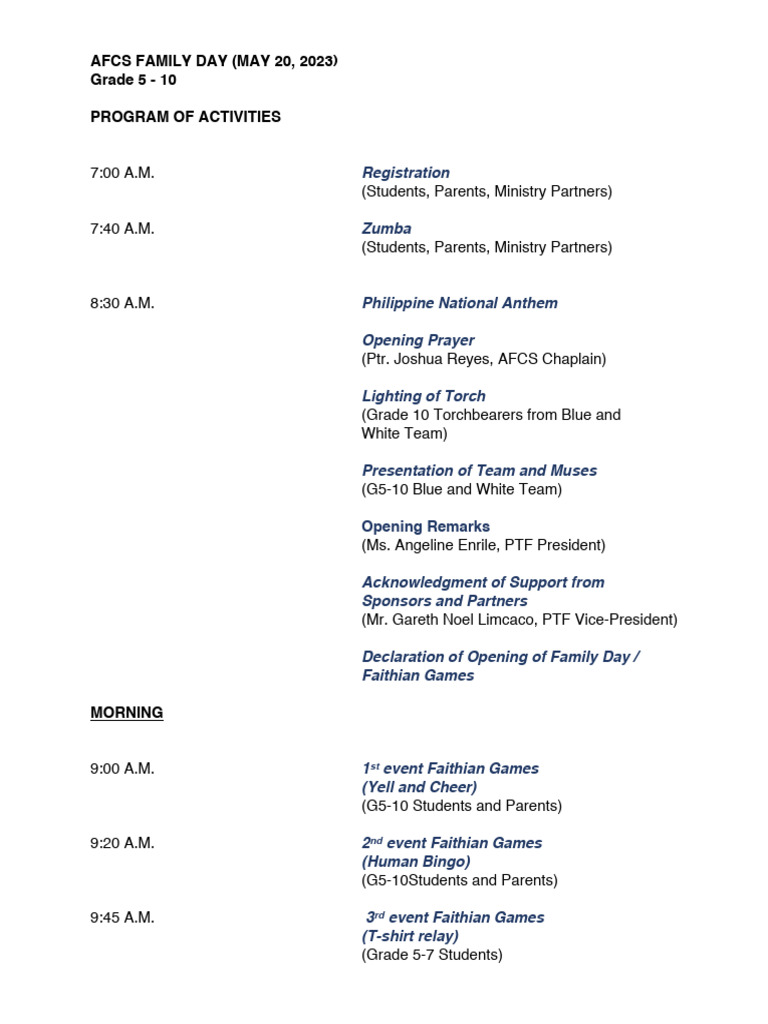 AFCS Family May 20 G5 10 Program of Activities | PDF