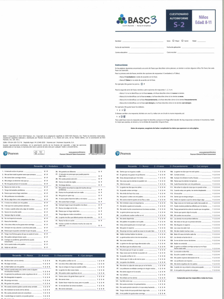 Cuestionario Autoinforme S-2 Edad 8-11 | PDF