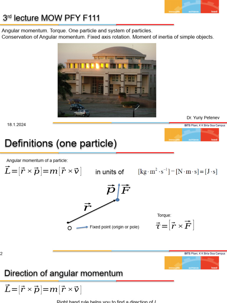 3rd Lecture | Download Free PDF | Rotation Around A Fixed Axis | Angular Momentum