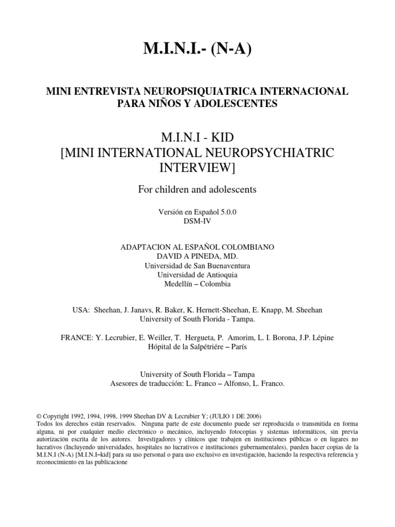 Adaptaciones MINI KID | PDF | Desorden hiperactivo y deficit de ...