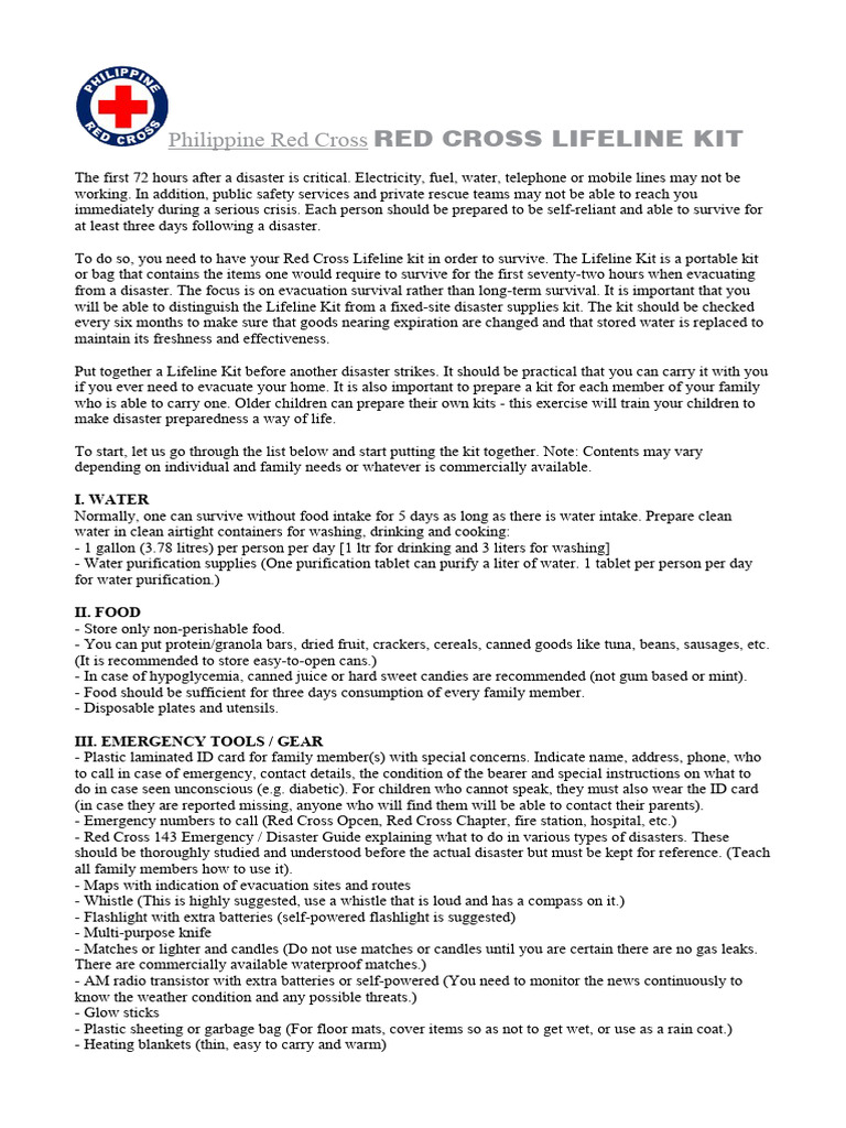 Red Cross Emergency Kit | PDF | First Aid | Water