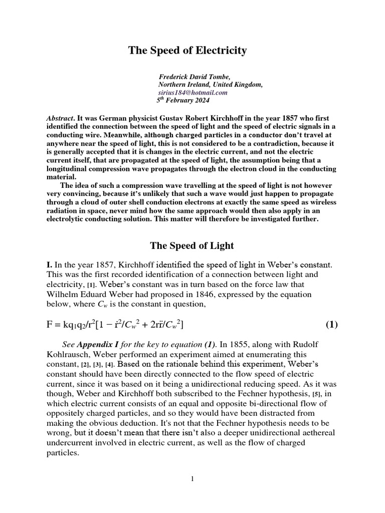 The Speed of Electricity | PDF | Speed Of Light | Luminiferous Aether