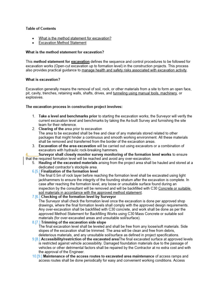 Excavation Method Statement Guide | PDF | Truck | Occupational Safety ...