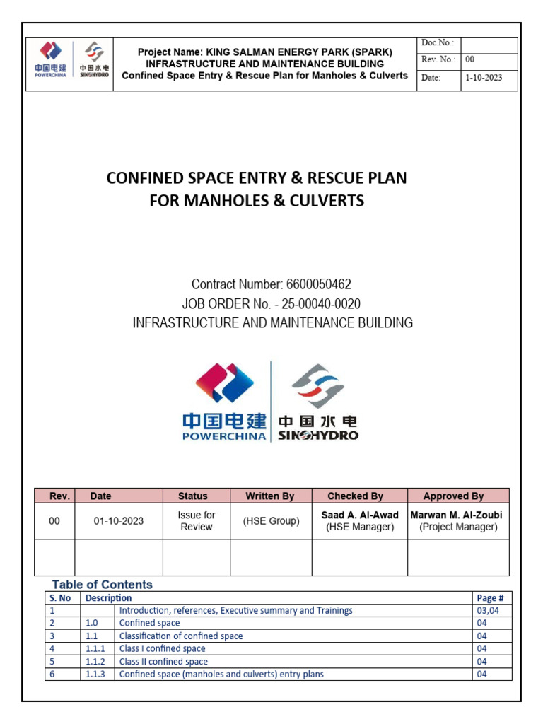 Shc Confined Space Entry Plan Manholes And Culverts Pdf Oxygen