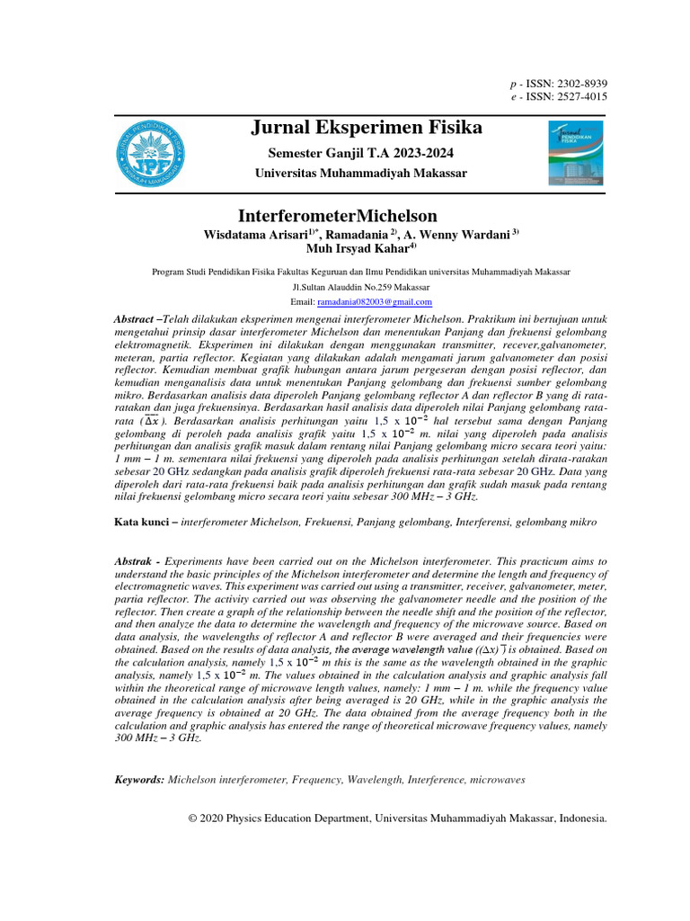 Jurnal Interferometer Michelson | PDF
