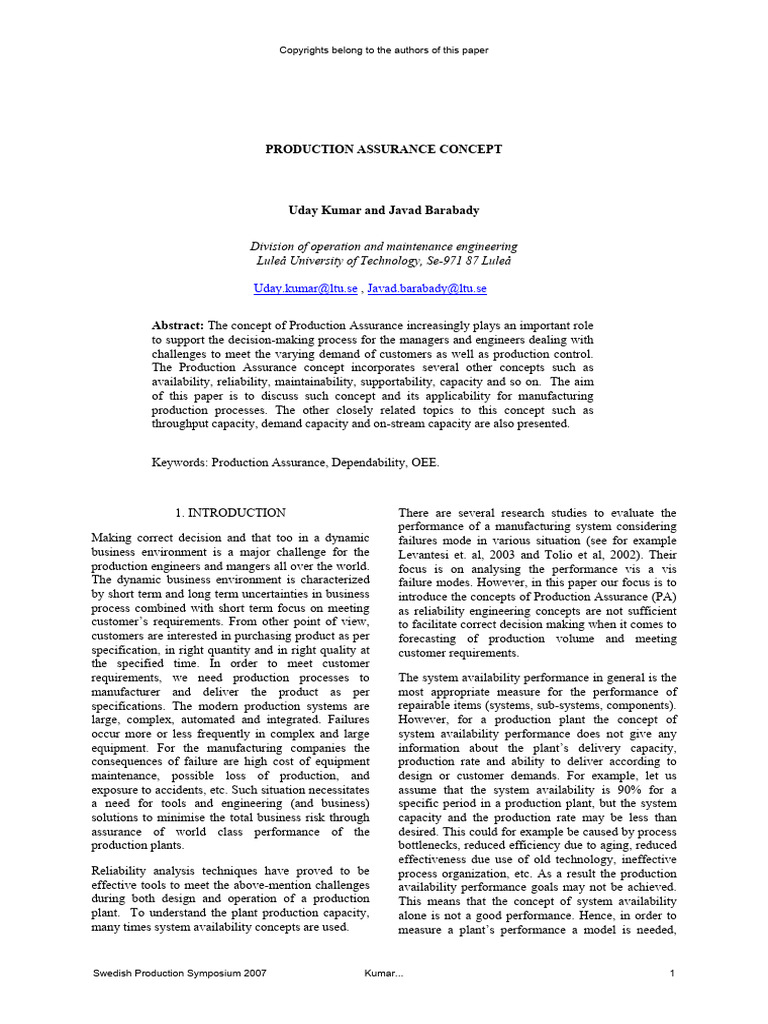 FULLTEXT01 | PDF | Reliability Engineering | Systems Theory