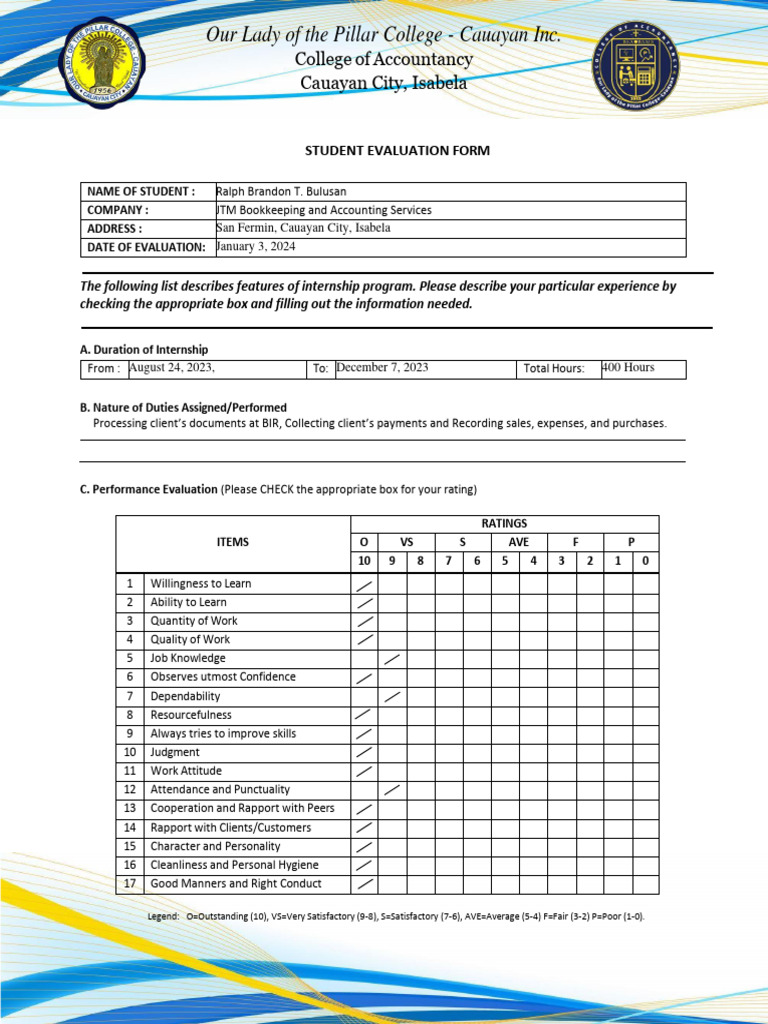 Self-Evaluation - Bulusan, Ralph Brandon | PDF | Internship | Job Hunting