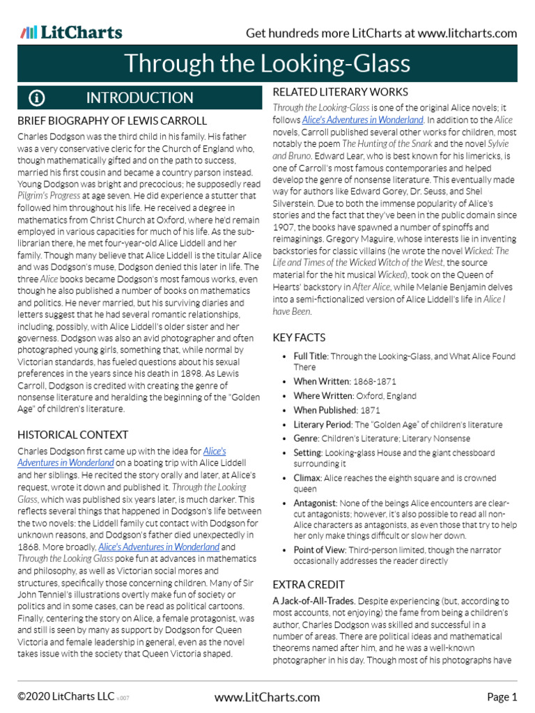 Through The Looking Glass LitChart | PDF | Through The Looking Glass ...