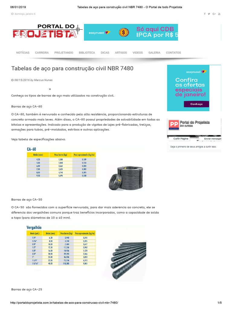 Tabelas de Aço para Construção Civil NBR 7480 - O Portal de Todo ...