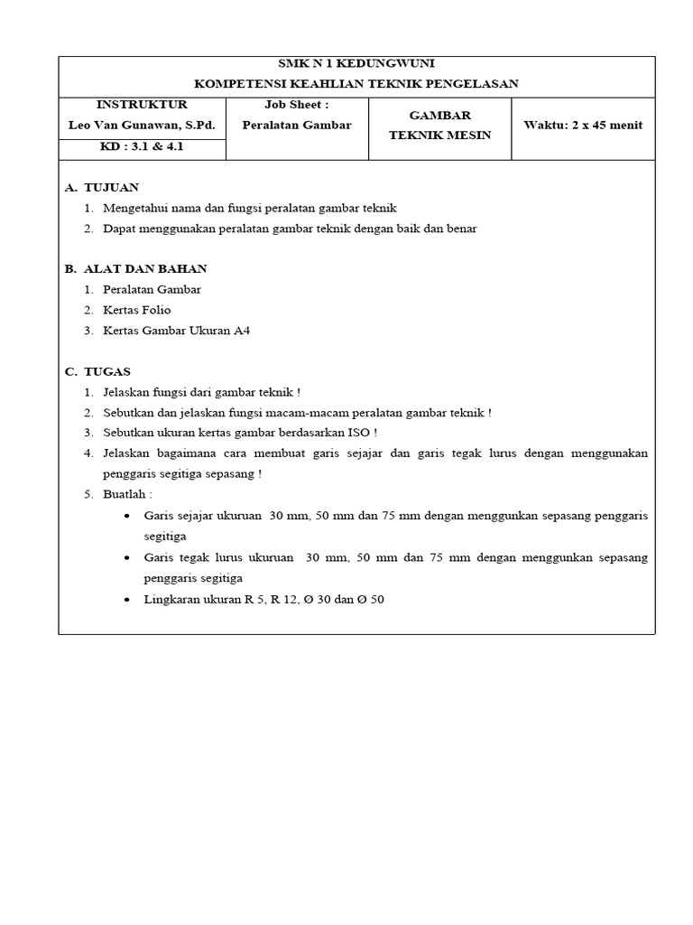 Job Sheet Gambar Teknik Mesin | PDF