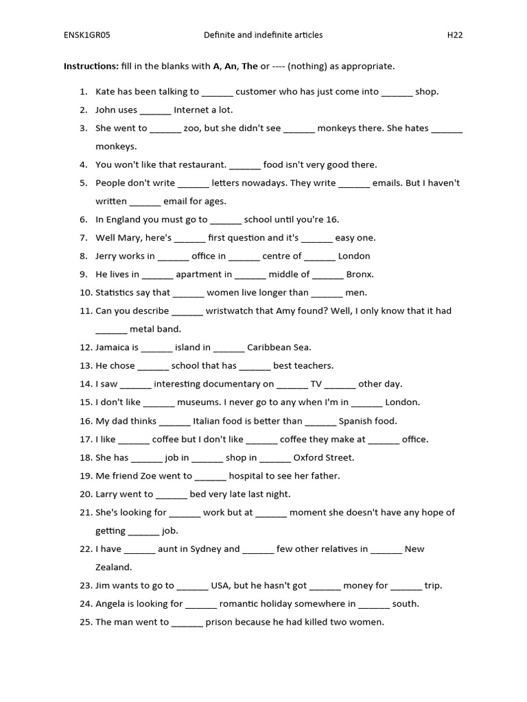 Articles Practice Exercises | PDF | Language Arts & Discipline | Home ...