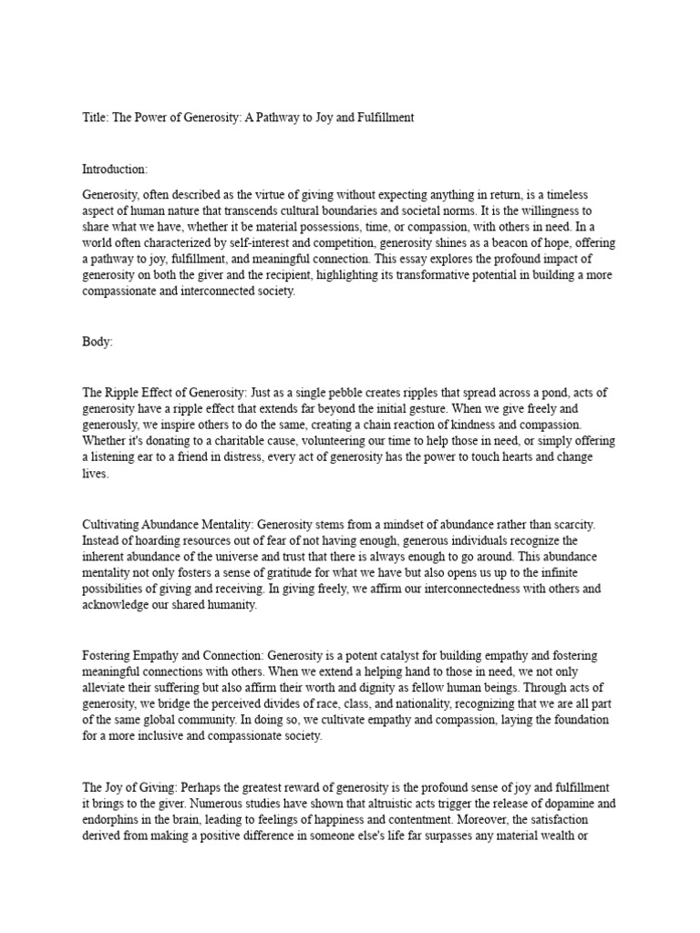 Morale Essay | PDF | Compassion | Generosity