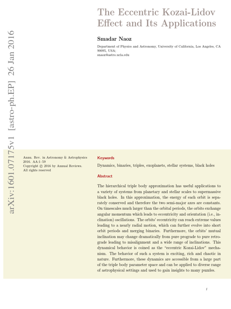 The Eccentric Kozai-Lidov Effect and Its Applications: Smadar Naoz ...