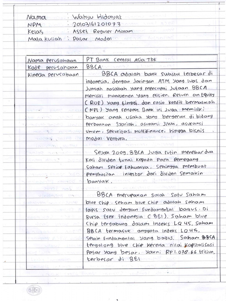 Wahyu Hidayat (20103161201073) - BBCA & TLKM | PDF Wahyu Hidayat (20103161201073) - BBCA & TLKM | PDF