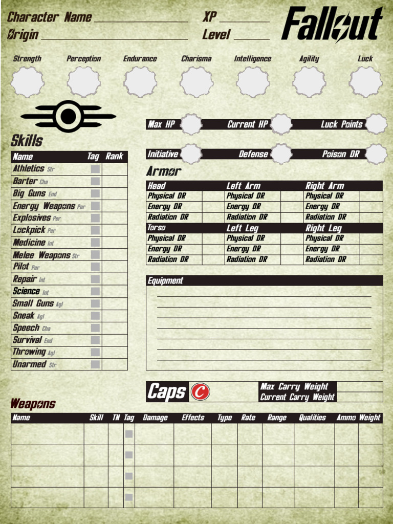 Fallout Character Sheet Og Skills 2 | PDF | Law
