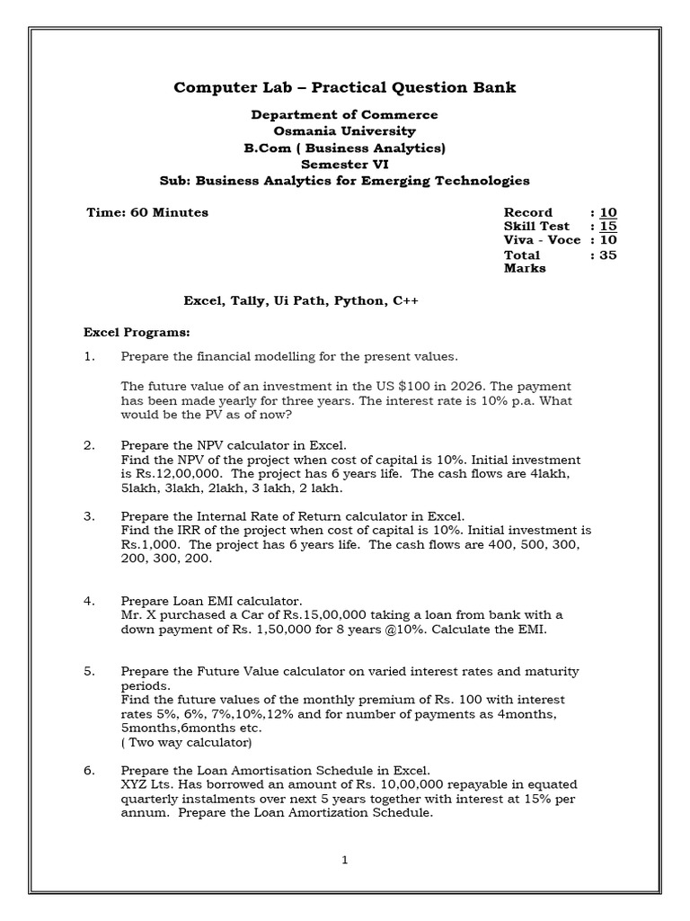 (Ba) Vi Sem Question Bank | PDF | Cheque | Internal Rate Of Return