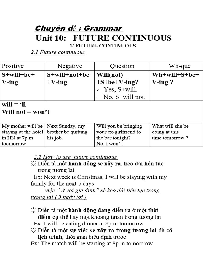 (TLTD) Chuyên đề grammar unit 10 future continuous | PDF
