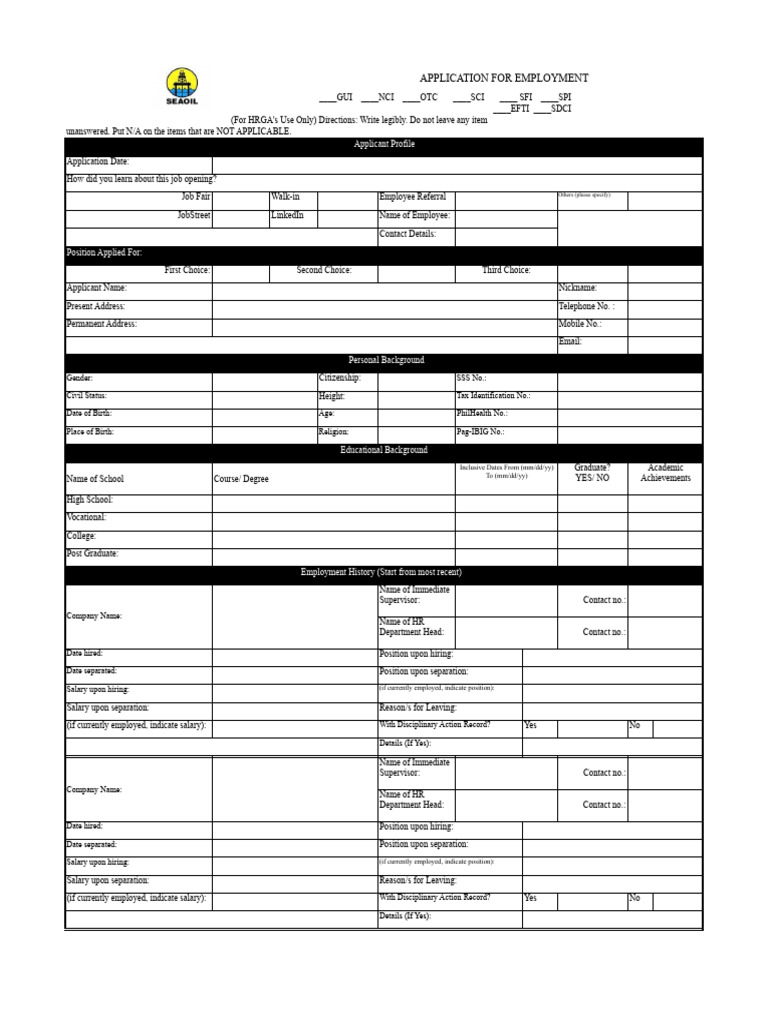 Employment Application Form Template | PDF | Employment | Salary