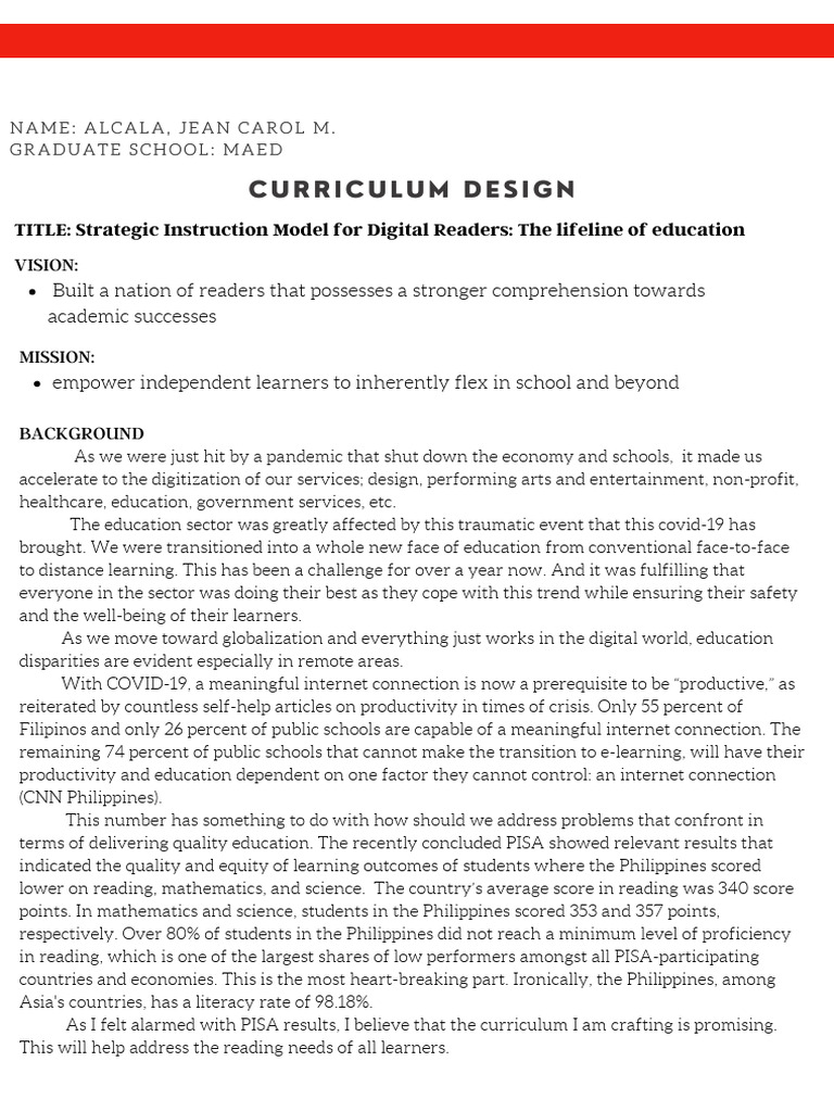 Curriculum Design | PDF | Reading Comprehension | Learning