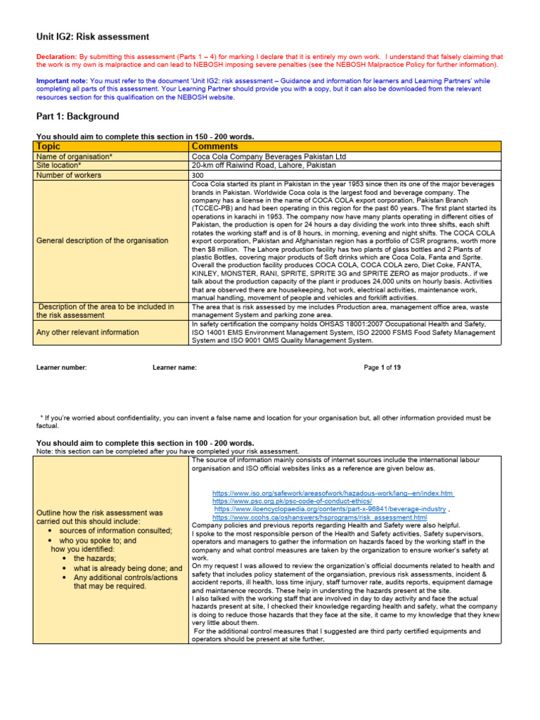 Coca Cola Company | PDF | Occupational Safety And Health | Noise