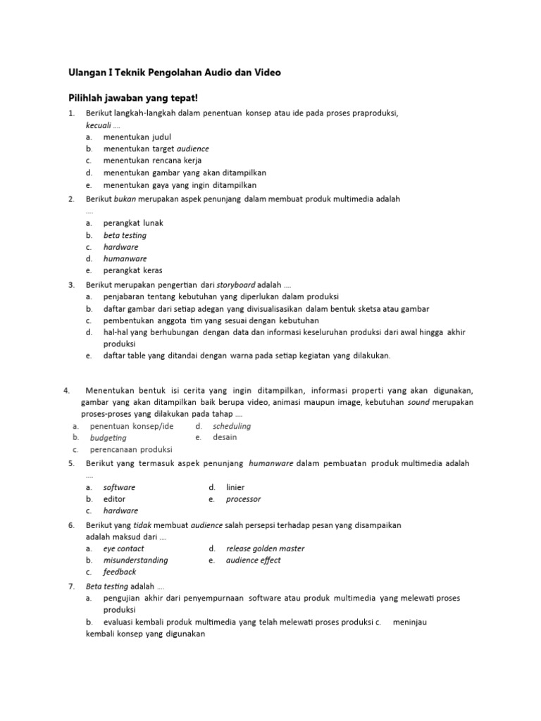 Ulangan Teknik Pengolahan Audio Dan Video | PDF