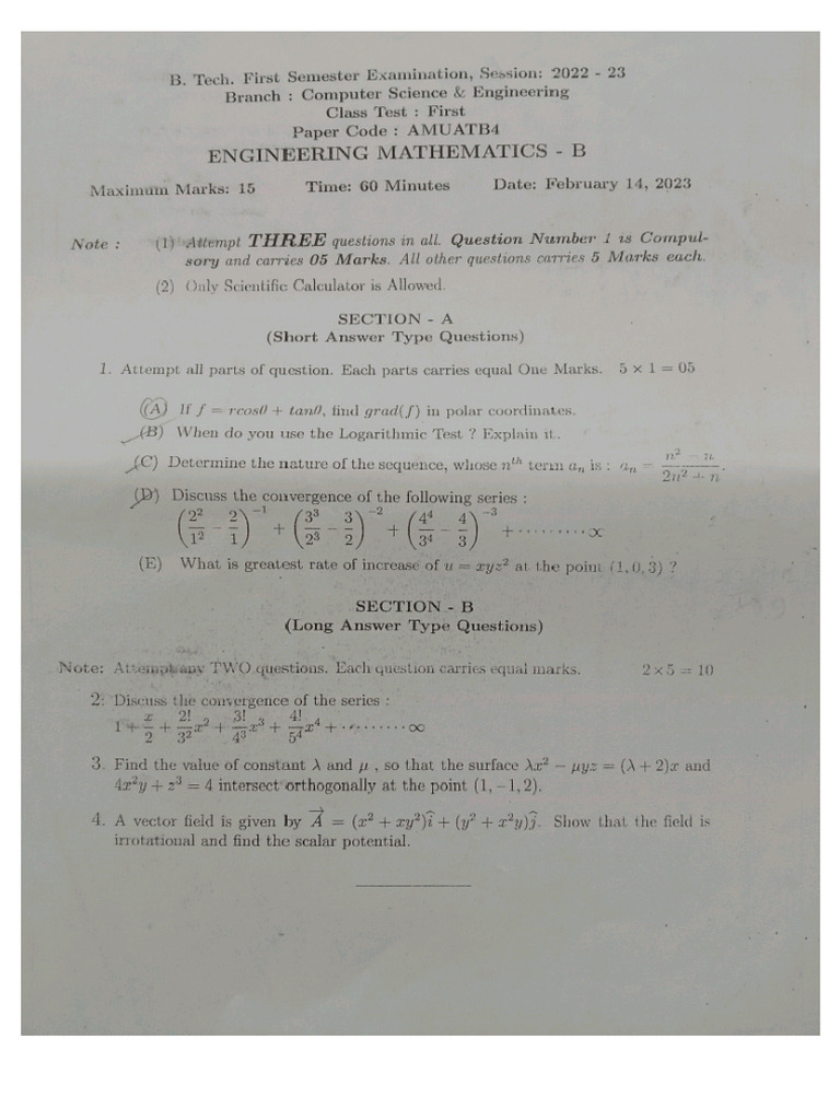 1st Sem Papers For Btech CSE | PDF