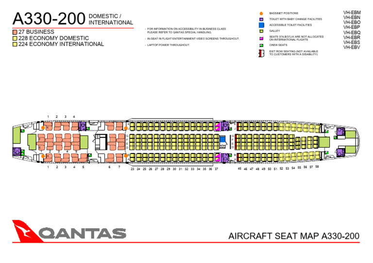 Qantas A330-200 Seat Map Overview | PDF | Airliner | Civil Aviation