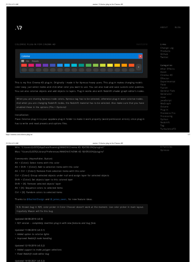 Cinema 4D Colorise Plug-in Guide | PDF | Plug In (Computing) | Computer Engineering