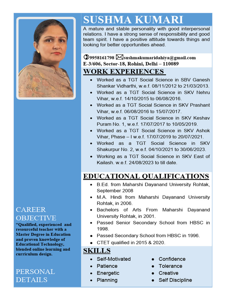 CV Sushma | Download Free PDF | Learning | Cognitive Science