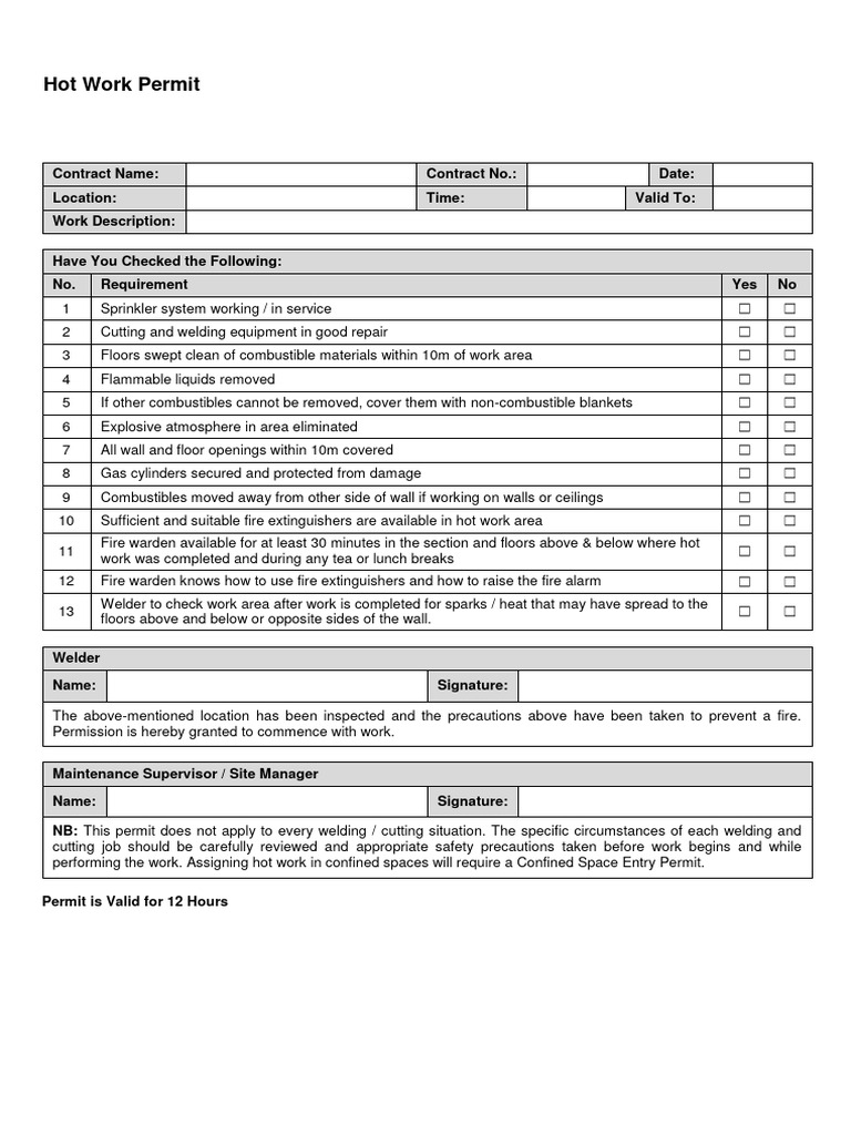 Hot Work Permit | PDF | Fires | Firefighting