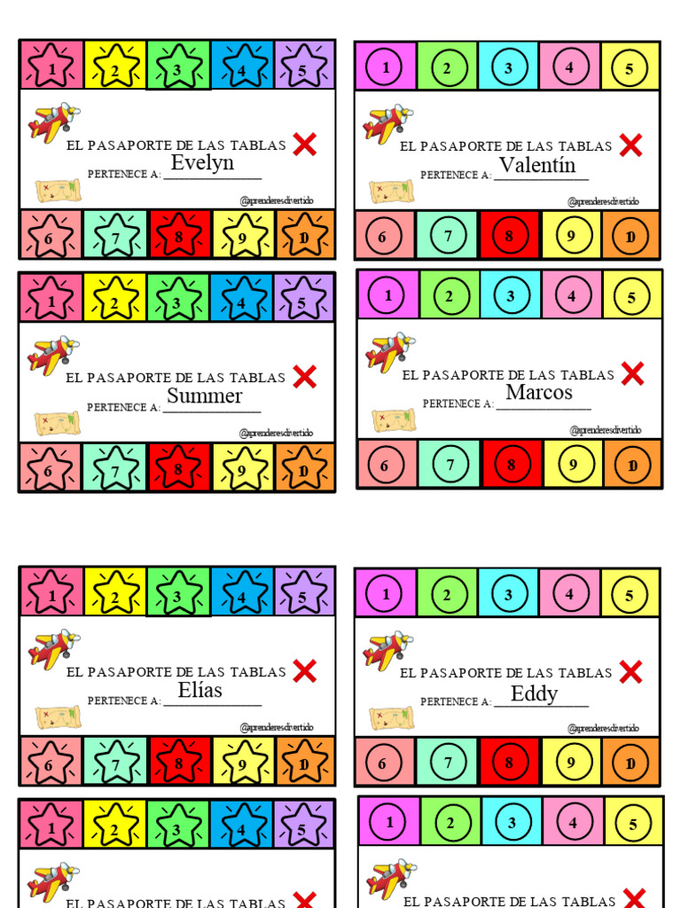 Pasaporte de Tablas de Multiplicar | PDF