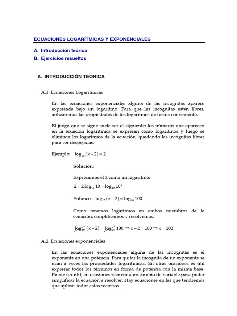 Repaso Ecuaciones - Logaritmicas - y - Exponenciales - Resueltas | PDF | Ecuaciones | Logaritmo