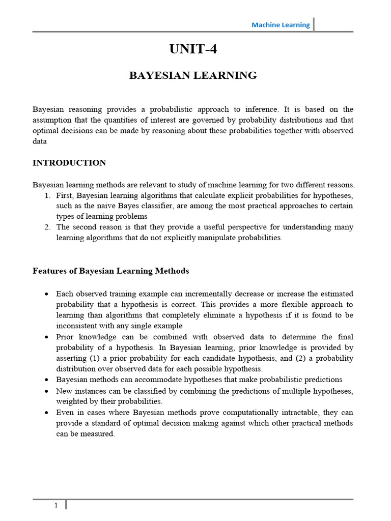 ML Unit-4 | PDF | Bayesian Network | Bayesian Inference