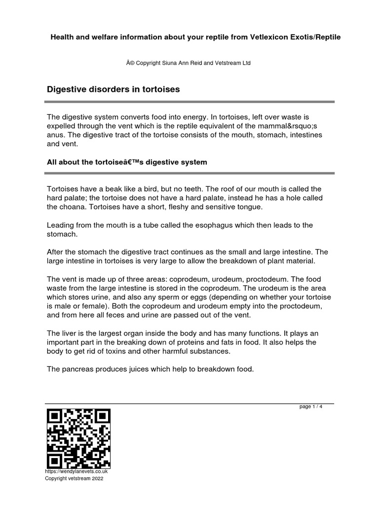 Digestive Disorders in Tortoises From Vetlexicon Reptile | PDF ...
