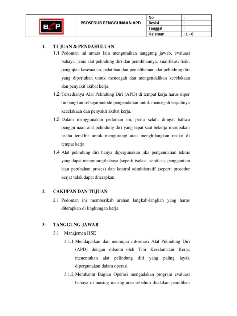 Prosedur Penggunaan APD | PDF