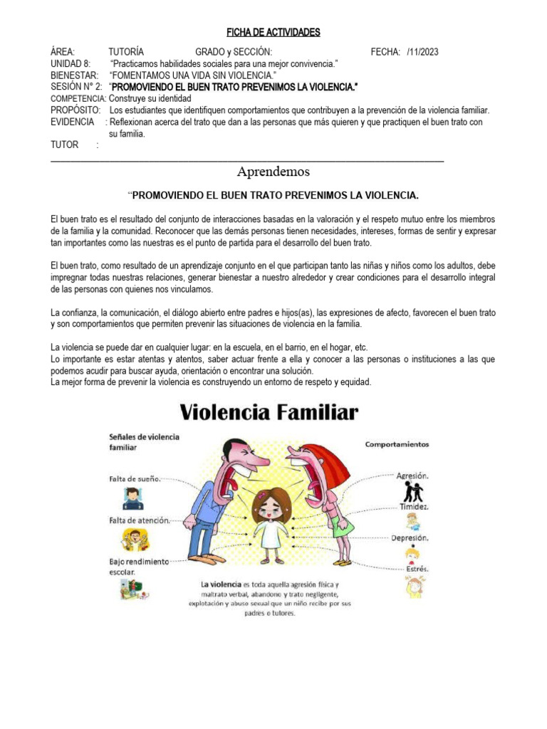 Ficha de Actividad-Tutoría-S2 | PDF | Violencia doméstica | Violencia
