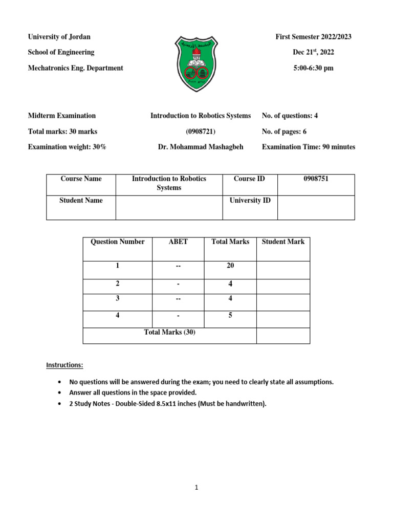 Introdction To Robotics Exam v2 | PDF | Gear | Torque