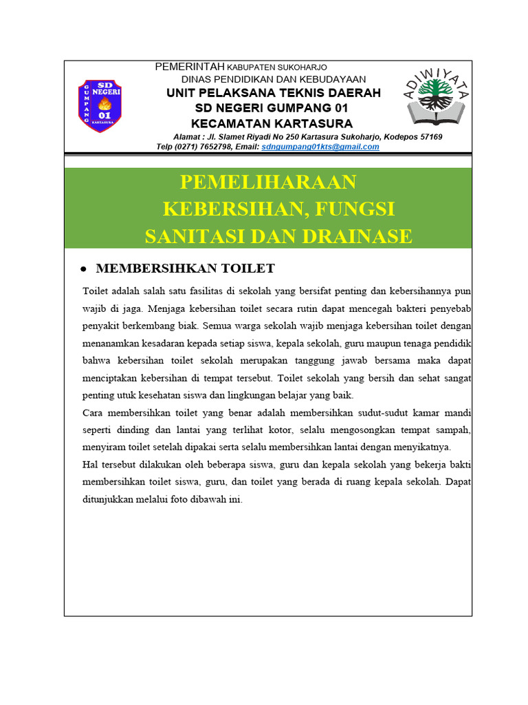2.1.a.2 upaya pemeliharaan kebersihan, fungsi sanitasi dan drainase | PDF