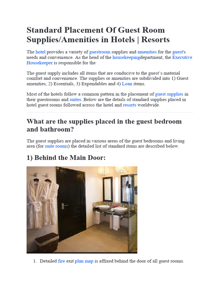 Standard Placement of Guest Room Supplies | Download Free PDF | Shaving ...