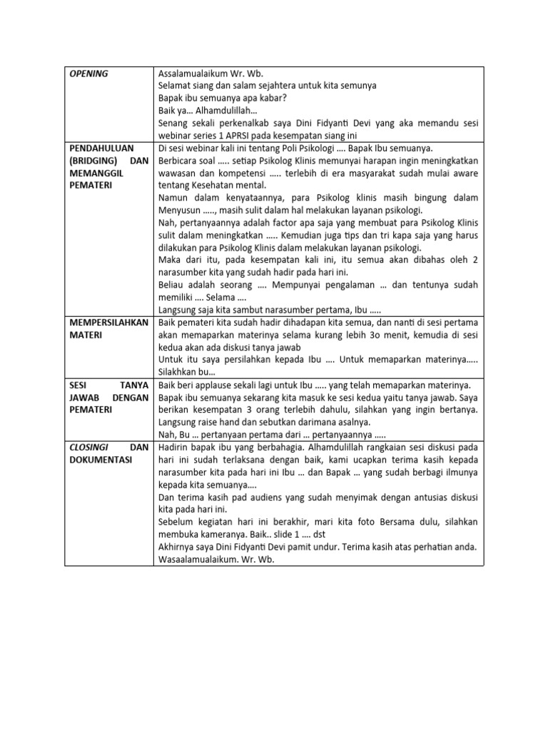 Teks Pembukaan Moderator Webinar | PDF | Karier & Perkembangan | Gaya Hidup