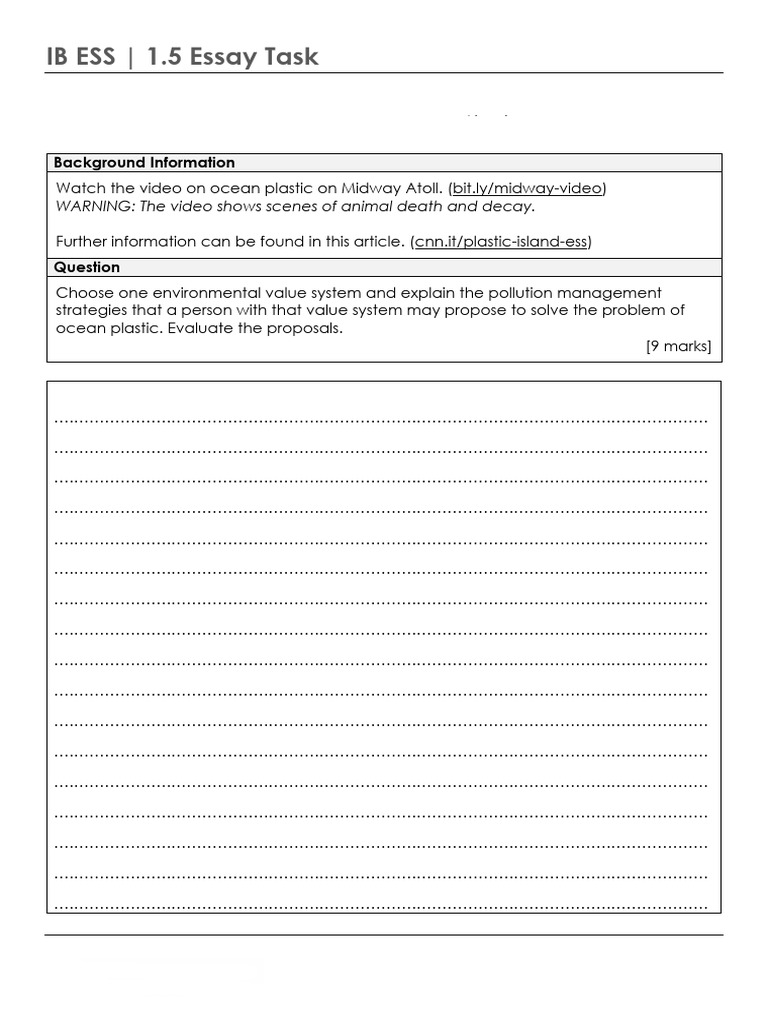 IB ESS - 1.5 Essay Task: Background Information | PDF